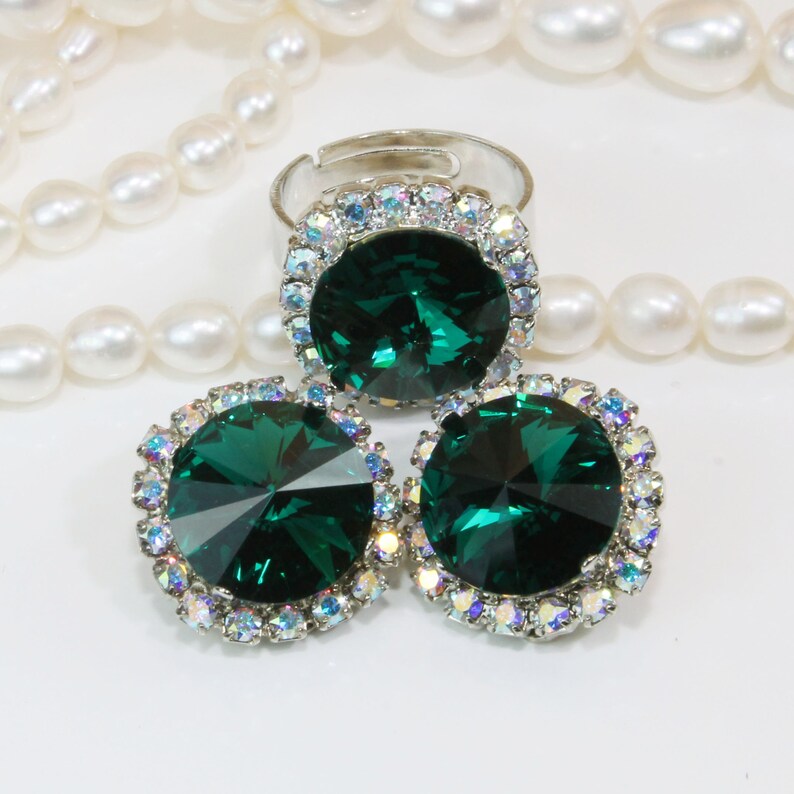 Emerald Ring Emerald Green Cocktail Ring European Crystal - Etsy