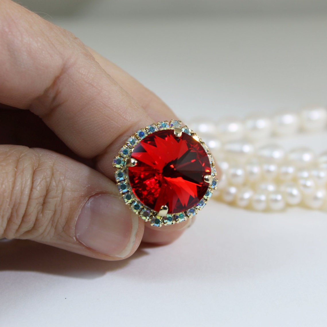 Red Ring Red Cocktail Ring Red European Crystal Ring Red - Etsy