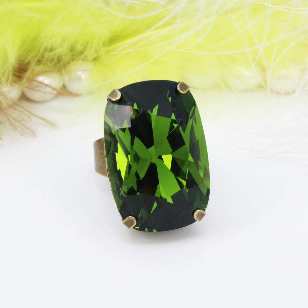 Olive Green Ring for Men and Women, Large Cocktail Rings, Huge Stone ...
