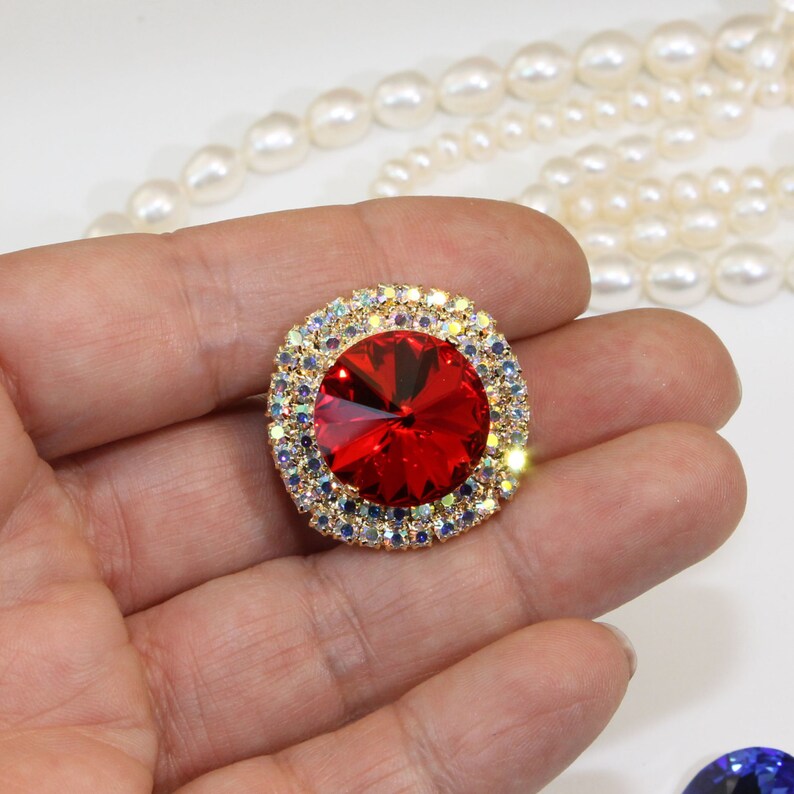 Red Brooch Pin Red European Crystal Christmas Pin AB Cherry 18mm Ruby ...