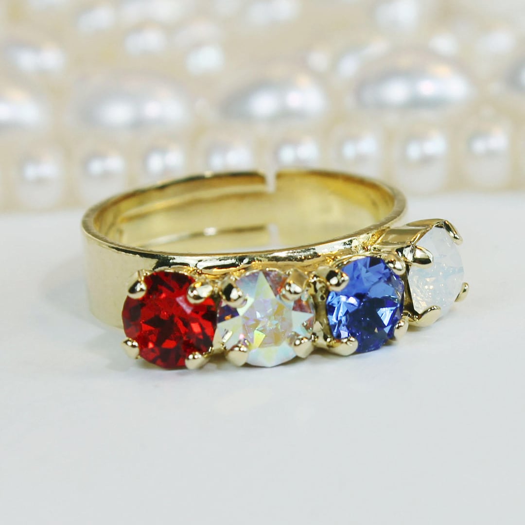 4th of July Rings, Patriotic Rings, Red White Blue Rings, Rhinestone ...