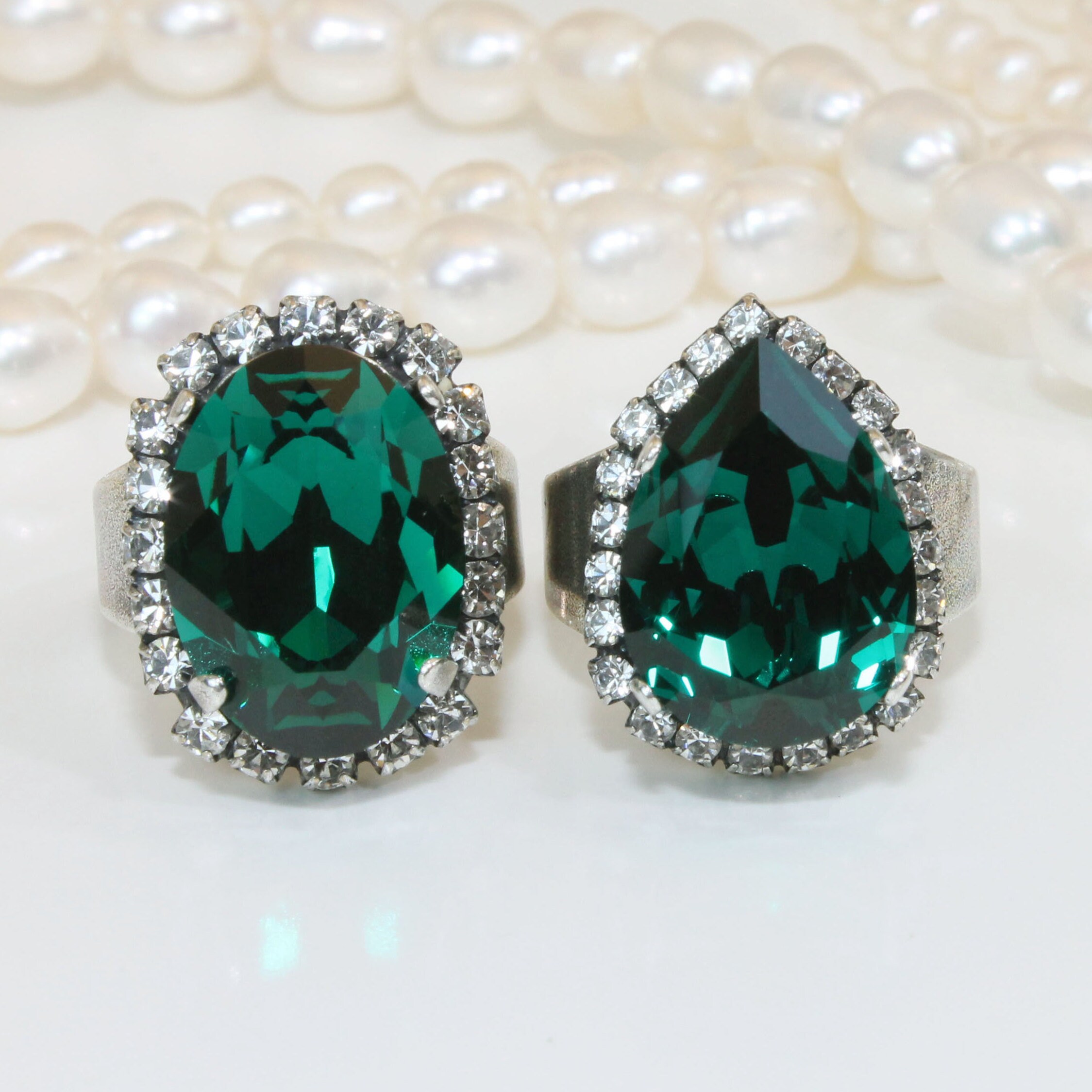 Emerald Ring European Crystal Emerald Green Bridal Teardrop Oval ...