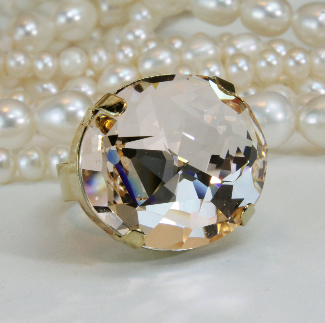 Peach Ring Light Peach Cocktail Bridal Ring European Crystal - Etsy Israel