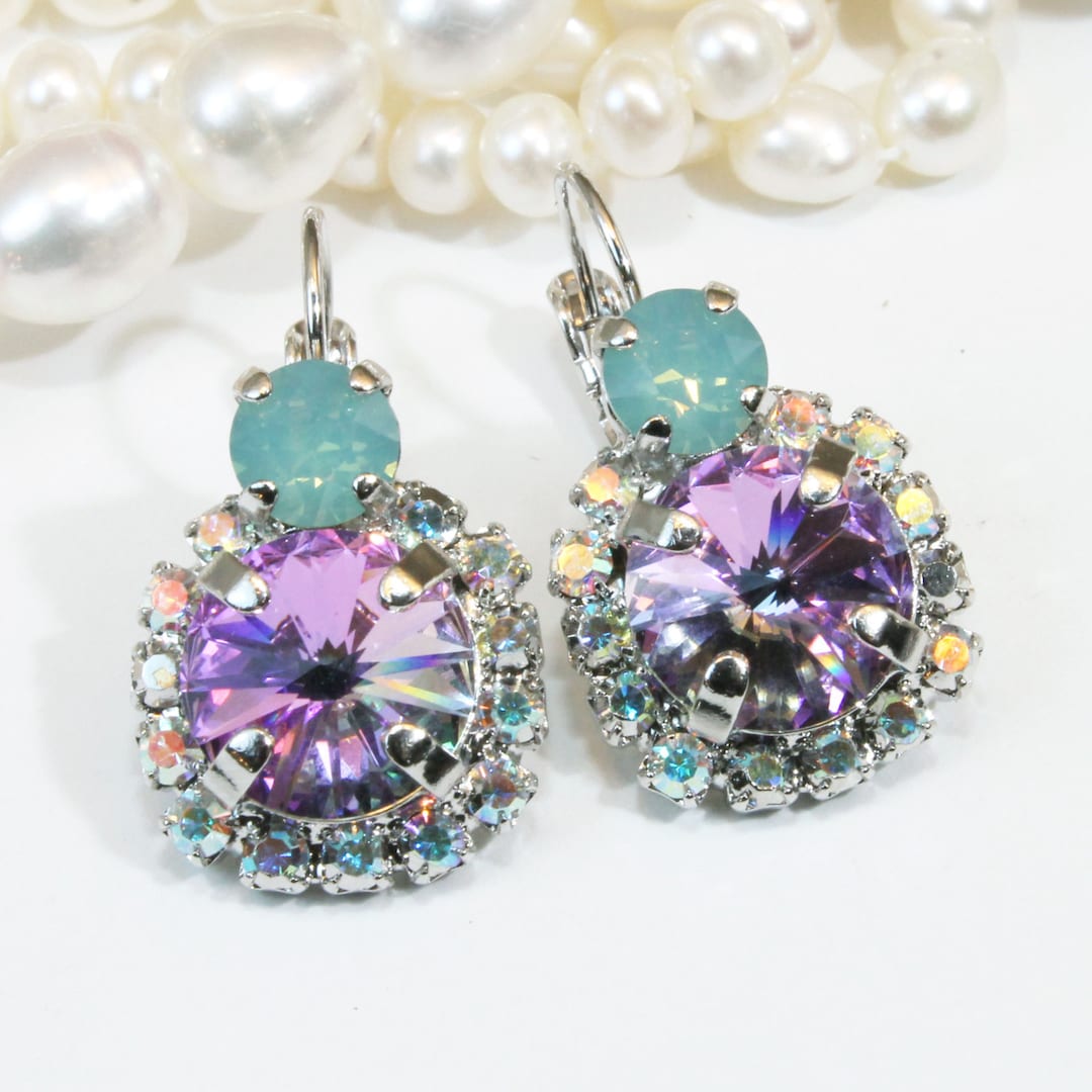 Purple Mint Earrings Mint Green Violet European Crystals AB Bridal ...