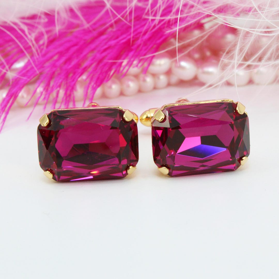 Fuchsia Cufflinks, Pink Rhinestone Cuff Links, Groomsmen Cufflinks ...