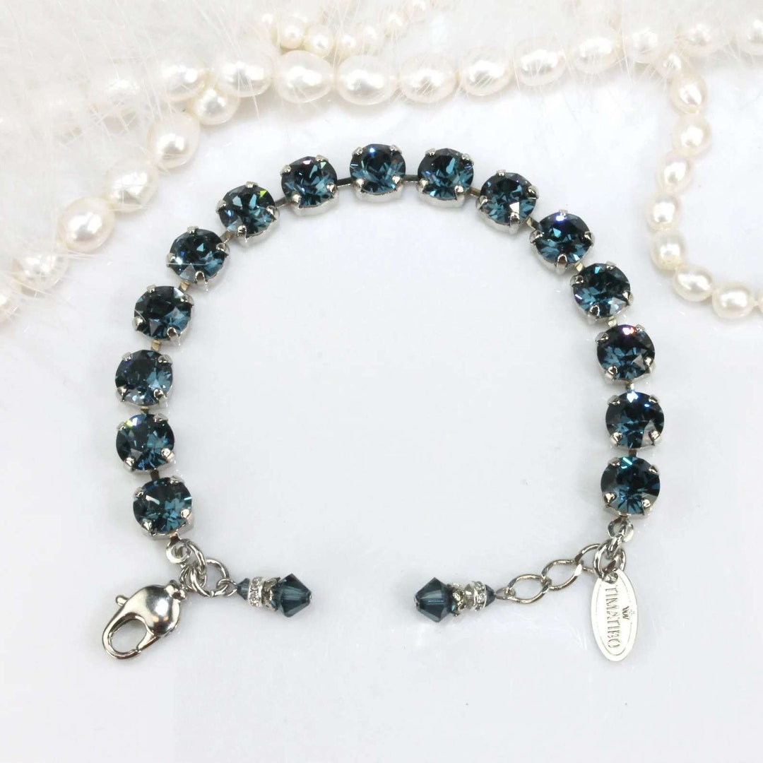 Navy Blue Crystal Bracelet, Wedding Day Jewelry, Bridesmaid Bracelet ...