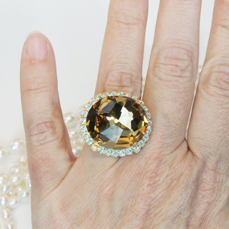 Brown Ring European Crystal Bridal Champagne Cocktail Oversize - Etsy