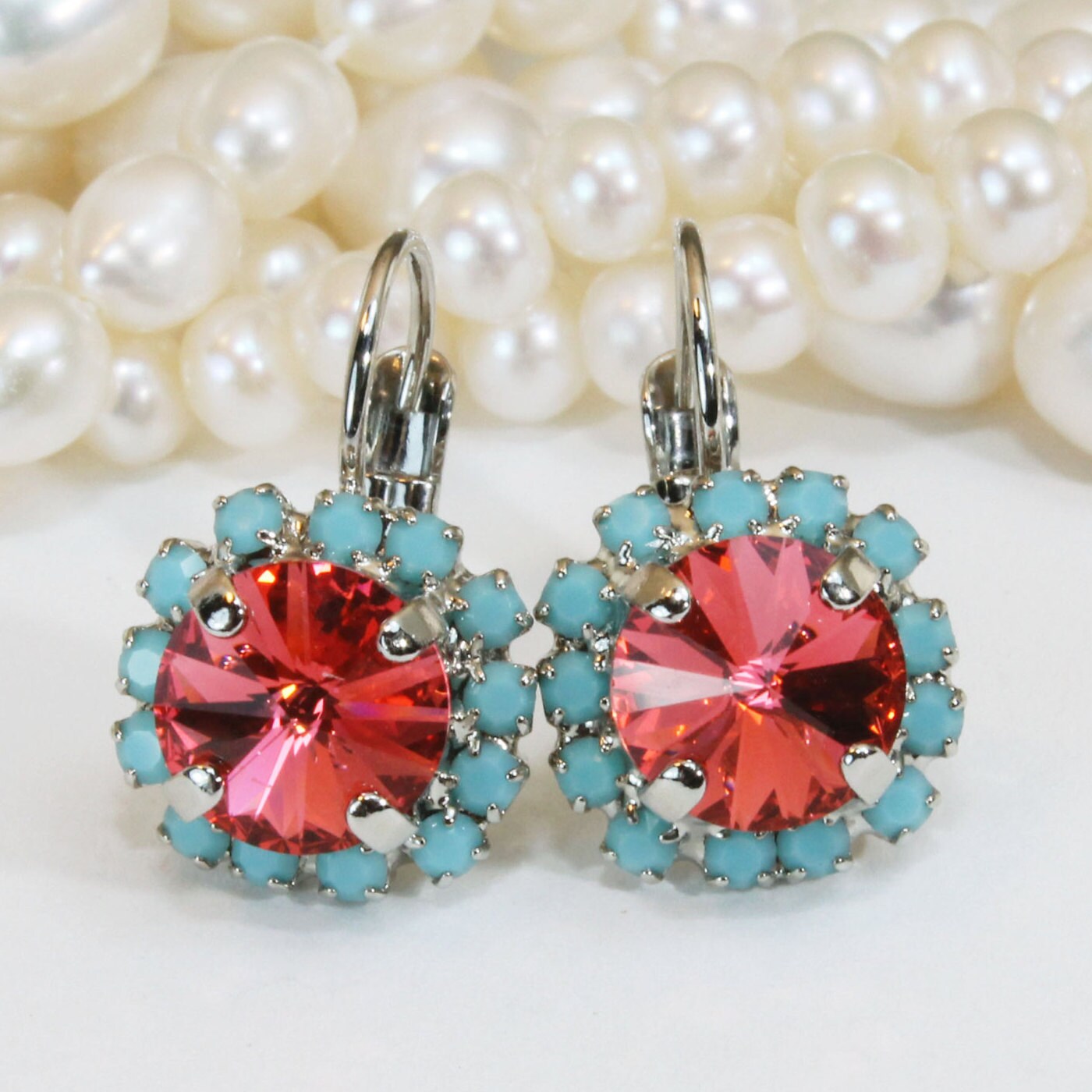 Coral Turquoise Earrings Coral Aqua Blue Drop Bridal Earrings European ...