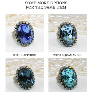 Aqua Blue Cocktail Aqua Crystal Ring Light Turquoise AB Adjustable Ring ...