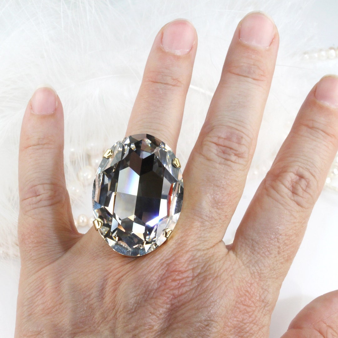 Clear Crystal Ring, Big Stone Ring, Prom Jewelry, Huge Cocktail Ring ...