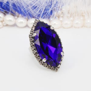 Cobalt Blue Ring, Royal Blue Cocktail Crystal Ring, Marquise Cut ...