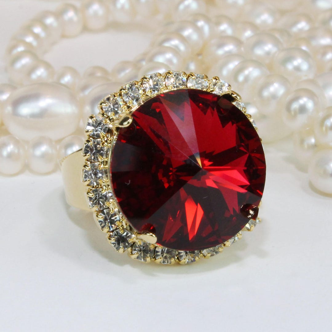 Red Ring Scarlet Wine Red Crystal Cocktail Bridal European Ring Red ...