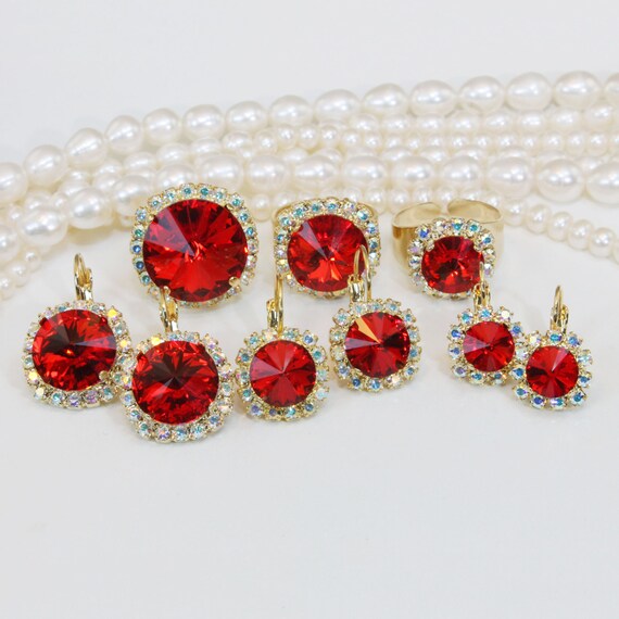 Red Bridal Set Red European Crystal Set Red Christmas Set | Etsy