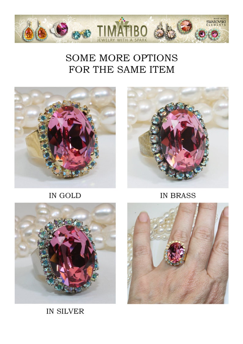 Pink Cocktail Ring Pink European Crystal Ring Pink Adjustable - Etsy
