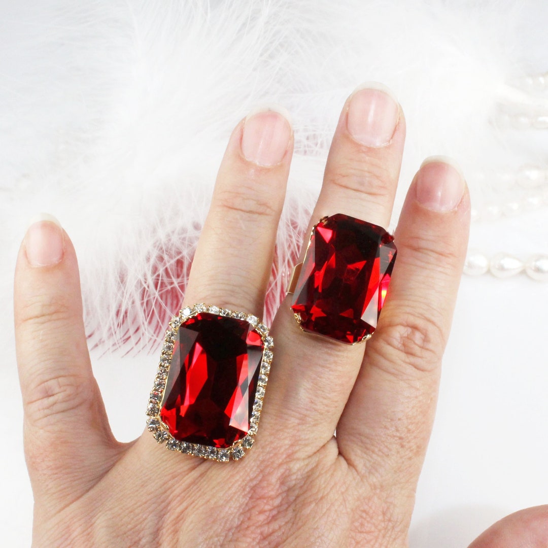 Red Cocktail Ring, Statement Ring, Large Ruby Ring, Garnet Ring, July ...