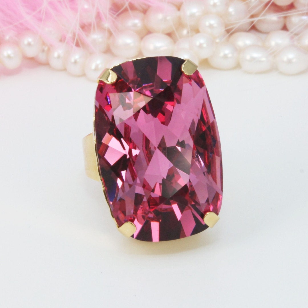 Pink Statement Ring, Gigantic Stone Ring, Cocktail Crystal Rings ...