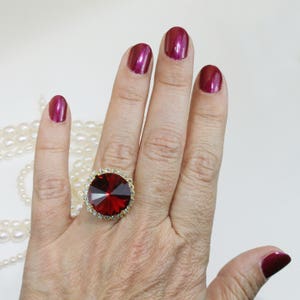 Red Ring Scarlet Wine Red Crystal Cocktail Bridal European Ring Red ...