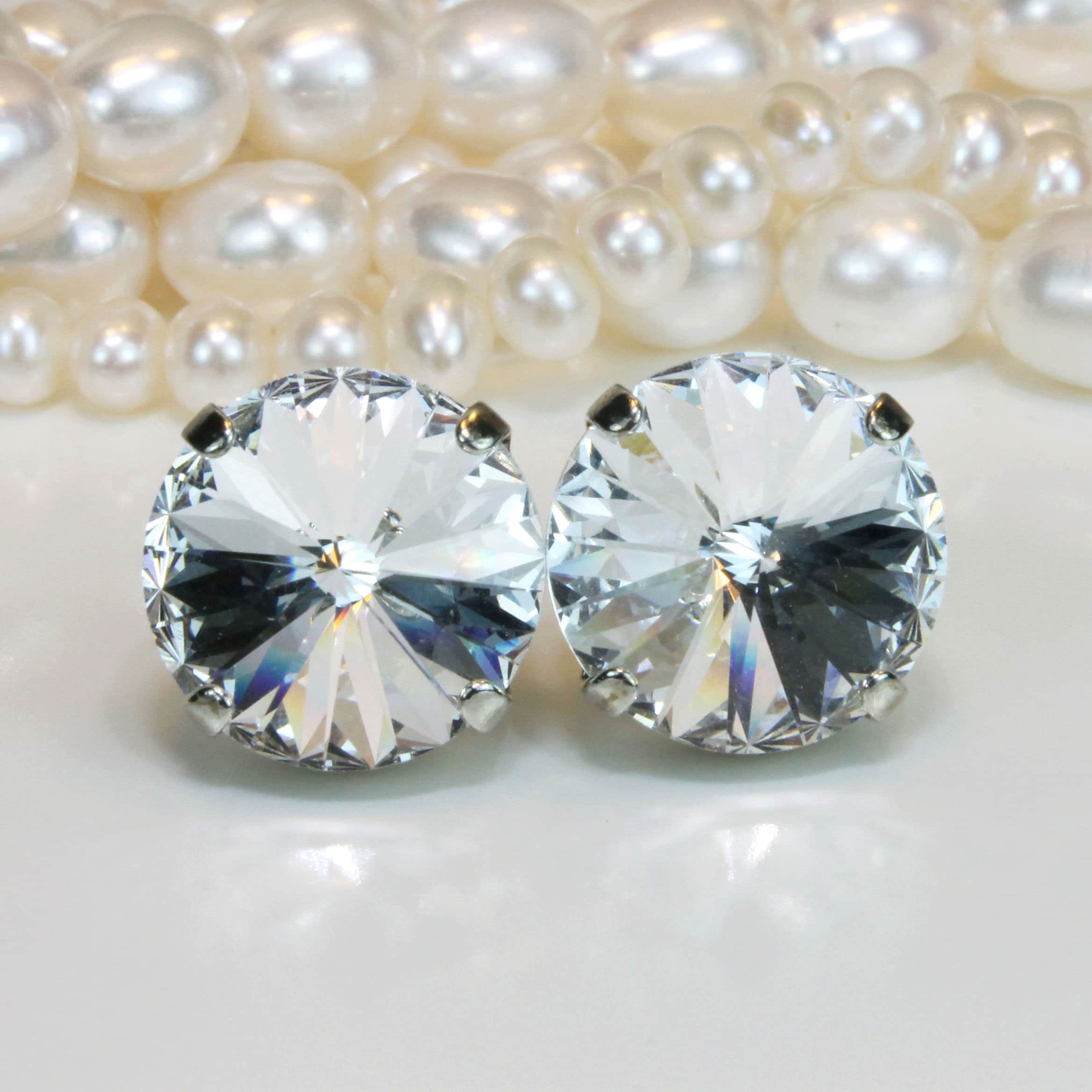 Clear Crystal Stud Earrings Large European Clear Post Earrings - Etsy ...