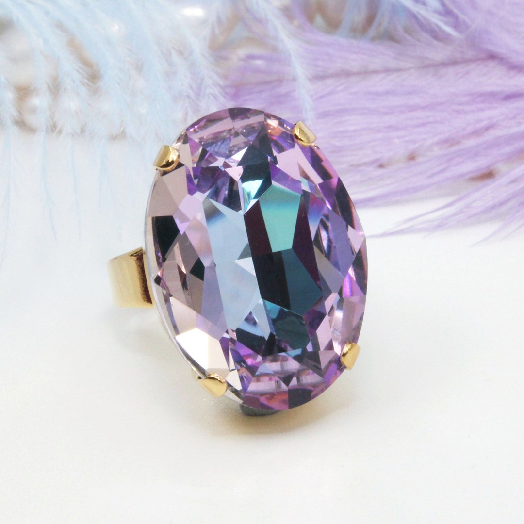 Vitrail Light Ring, Aqua Blue Purple Ring, Oversized Crystal Ring ...
