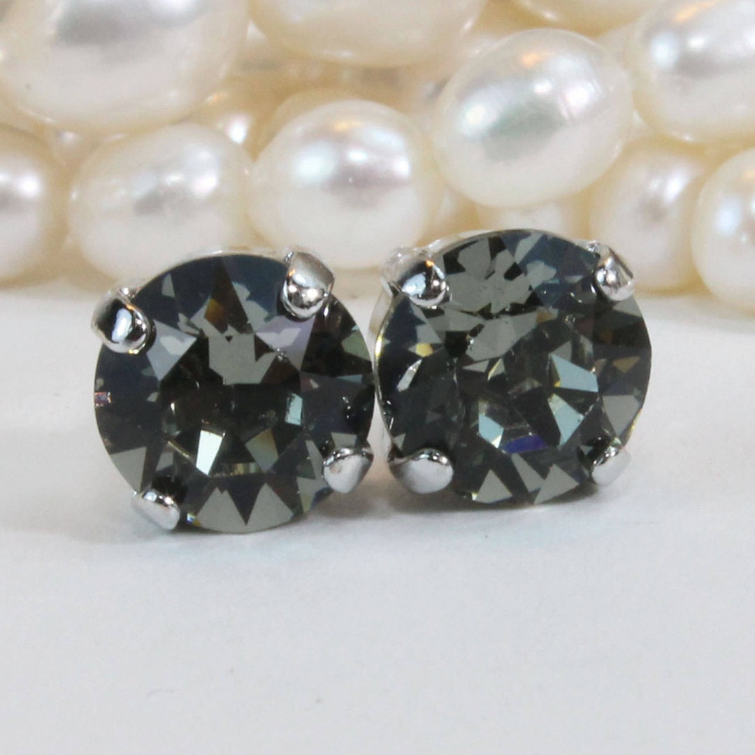 Grey Stud Earrings,grey Mens Jewelry Crystal Black Diamond Post ...