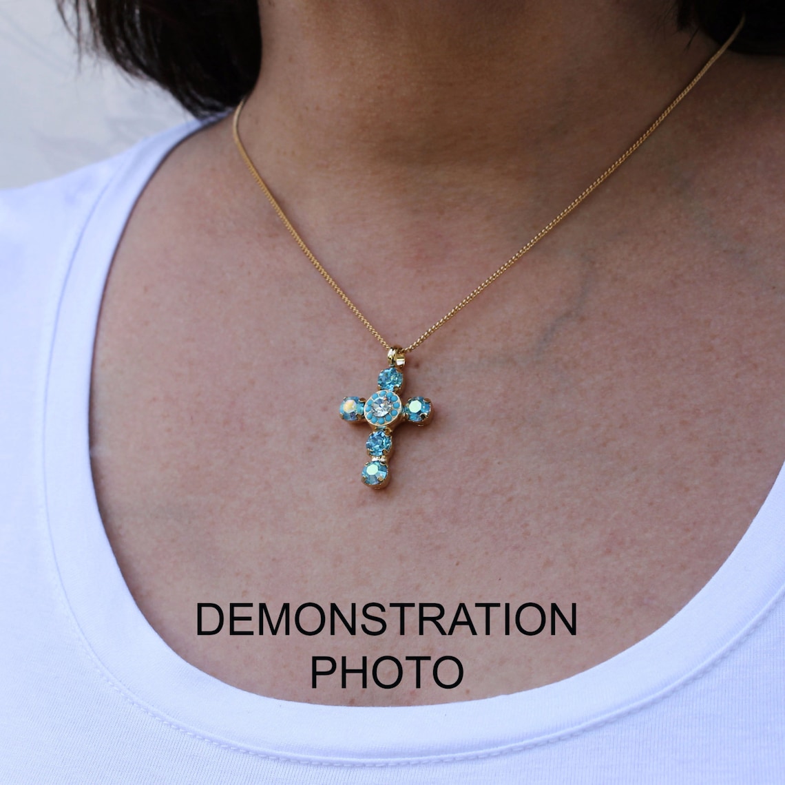 Blue Green Cross Necklace Royal Blue Teal Cross Pendant Necklace Blue ...