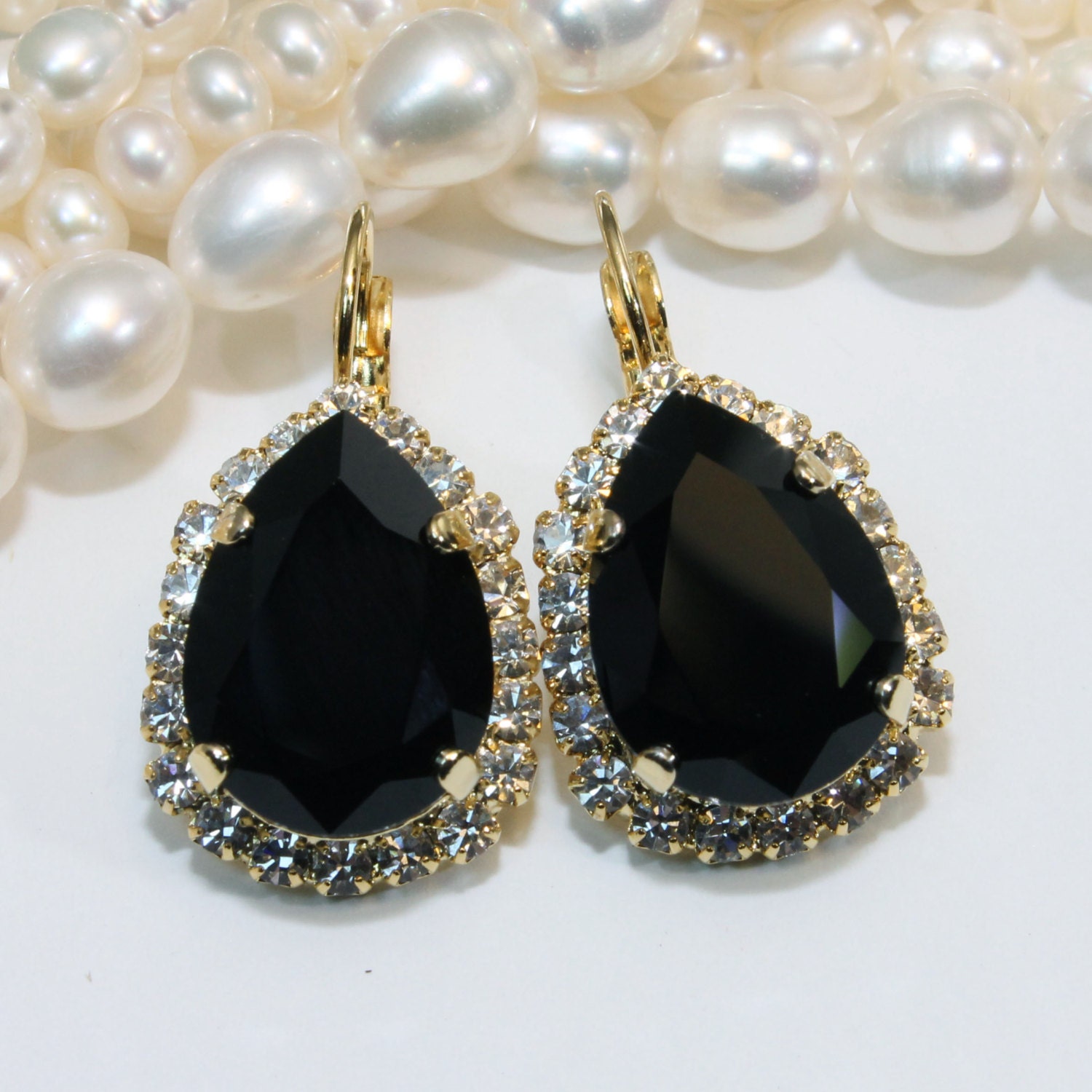 Black Gold Earrings Black Crystal Gold Drop Hook Black - Etsy Israel