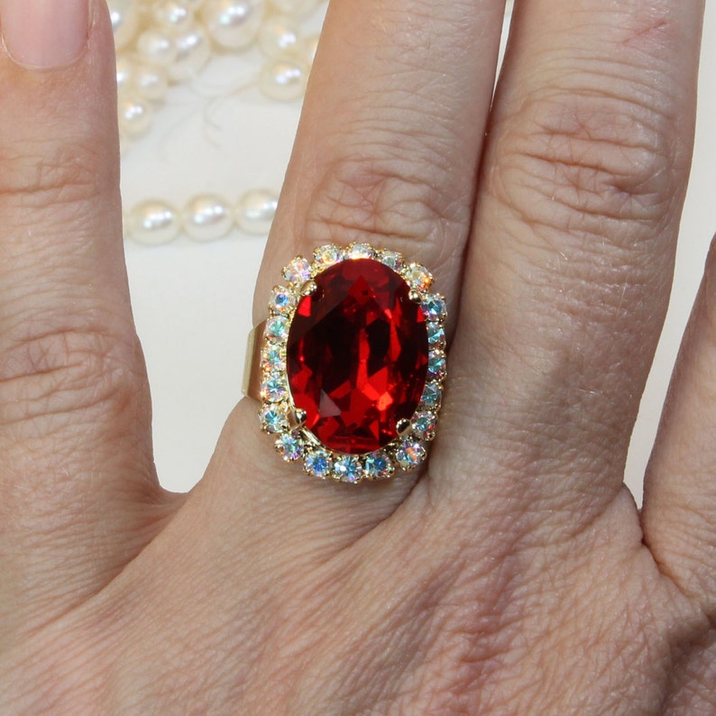Red Cocktail Ring Red European Crystal Ring Adjustable Ring - Etsy
