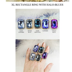 Violet Blue Purple Crystal Ring, Large Adjustable Rectangle Statement ...