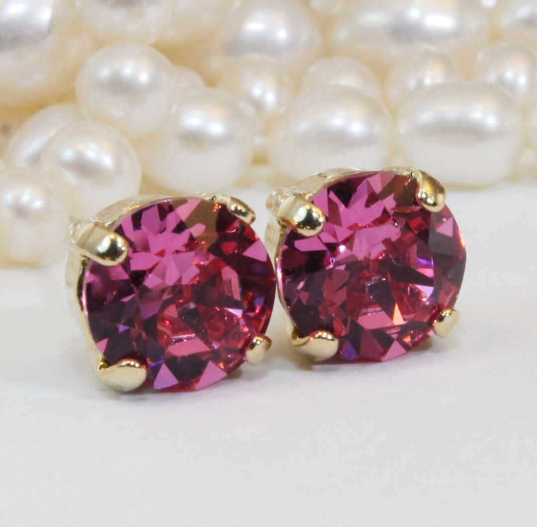 Pink Studs Pink Swarovski Crystal Post Earrings Rose Pink Wedding ...
