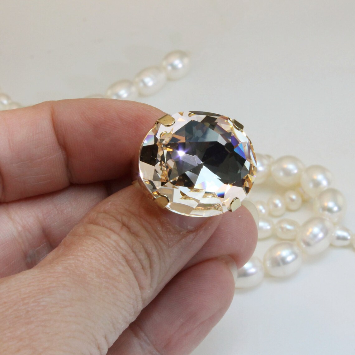 Peach Ring Light Peach Cocktail Bridal Ring European Crystal - Etsy Israel