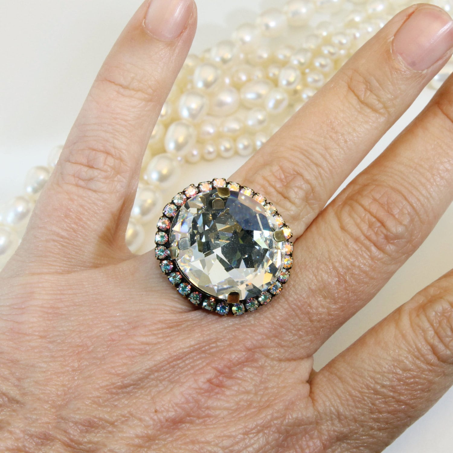 Clear Cocktail Ring European Crystal Clear Ring AB Bridal Ring | Etsy