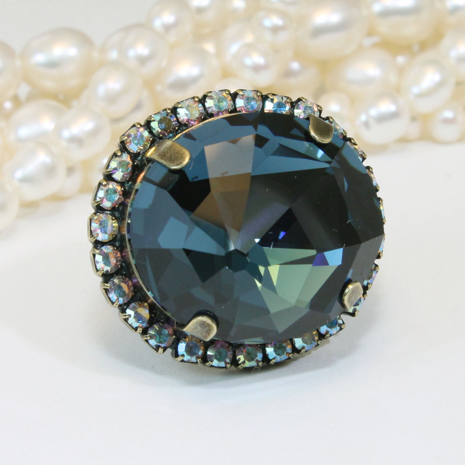 Navy Blue Ring Navy Cocktail Ring European Crystal Navy - Etsy Israel
