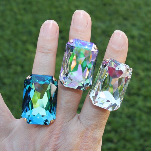 Statement Crystal Ring Blue Green Oversize European Cocktail - Etsy