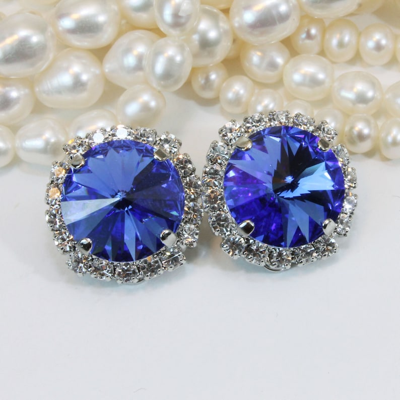 Sapphire Blue Crystal Clip Earrings Royal Blue Clip Ons | Etsy