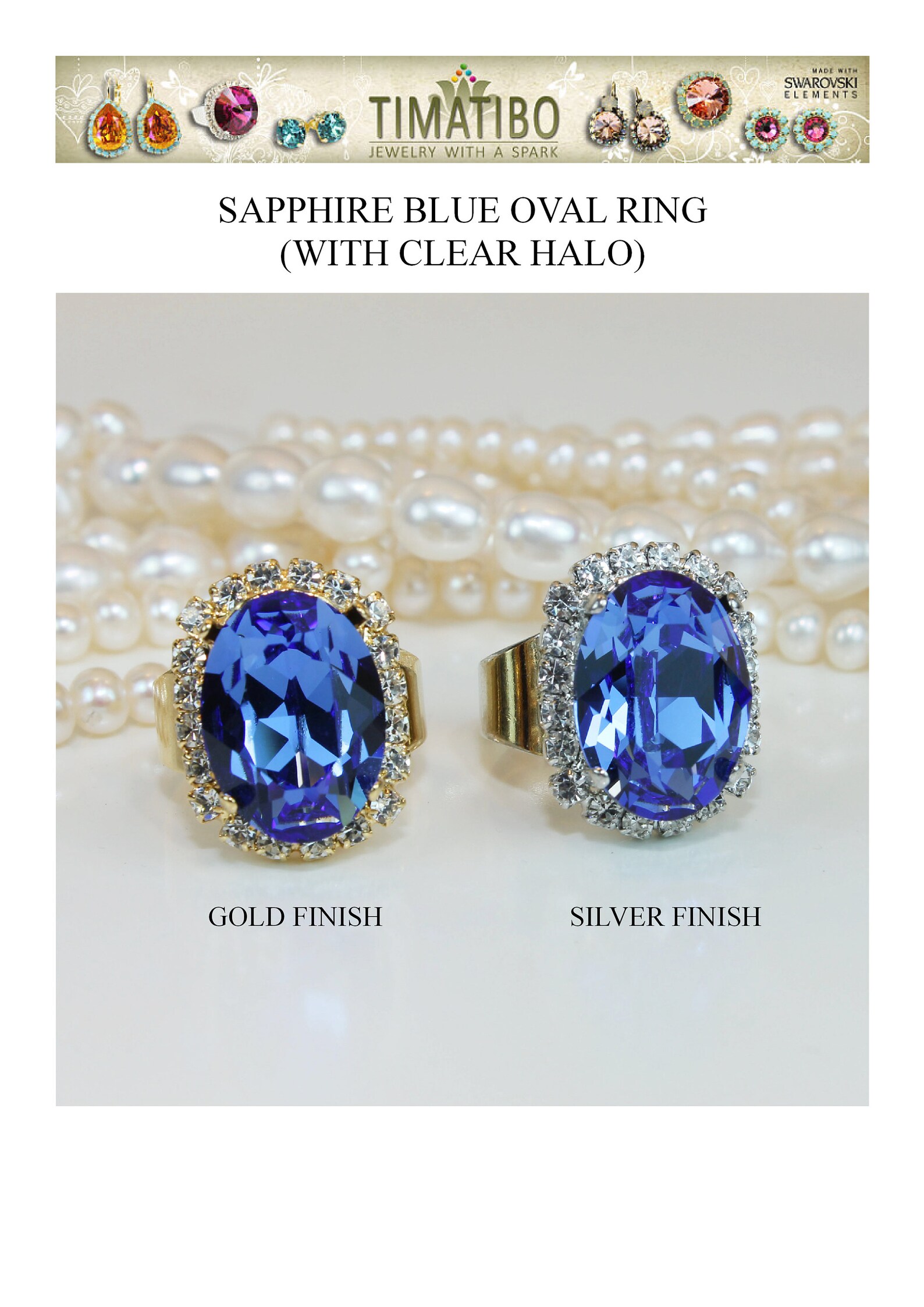 Clear Ring Clear White Halo European Crystal Cocktail Oval - Etsy