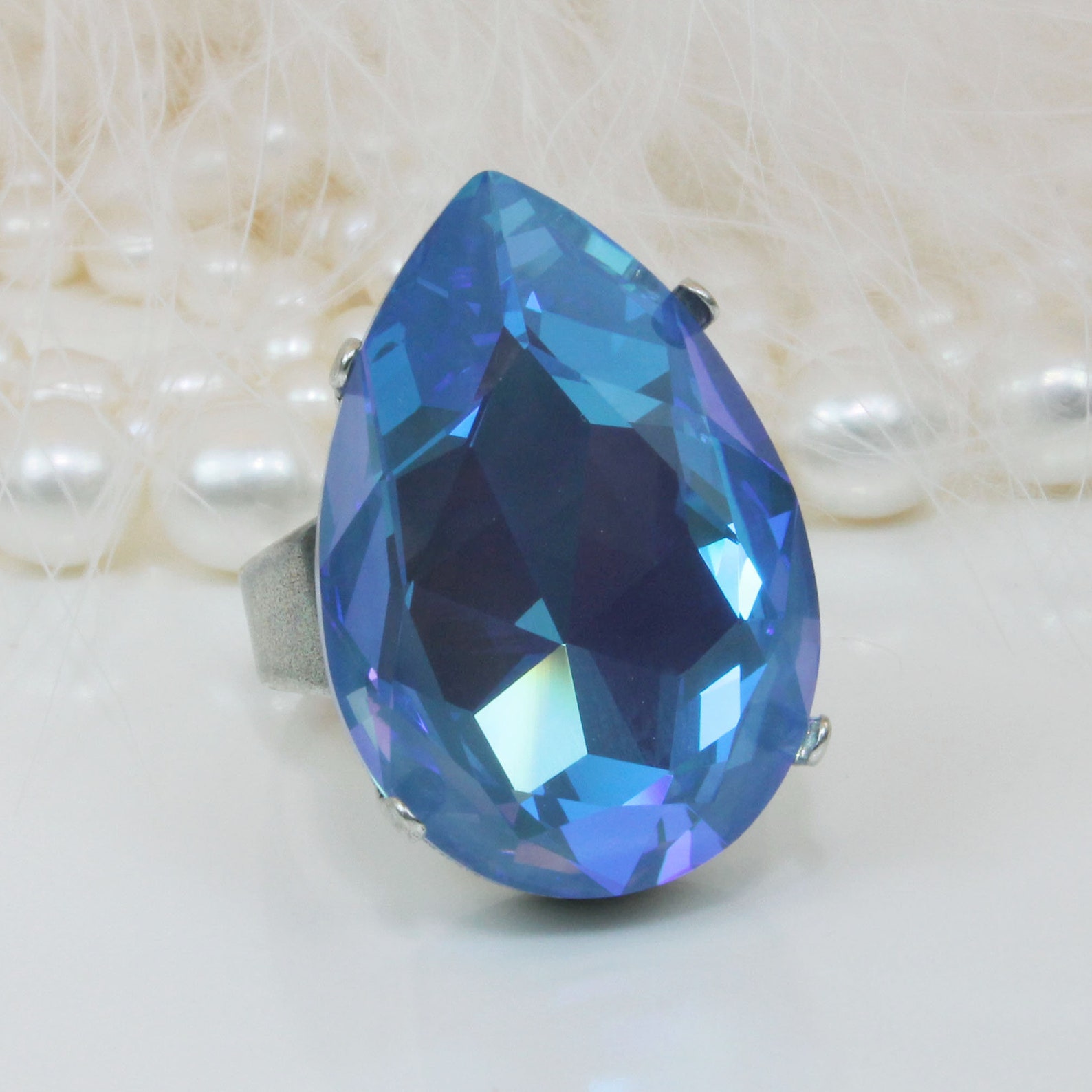 Ocean Blue Ring Oversize European Crystal Bridal Cocktail Something ...
