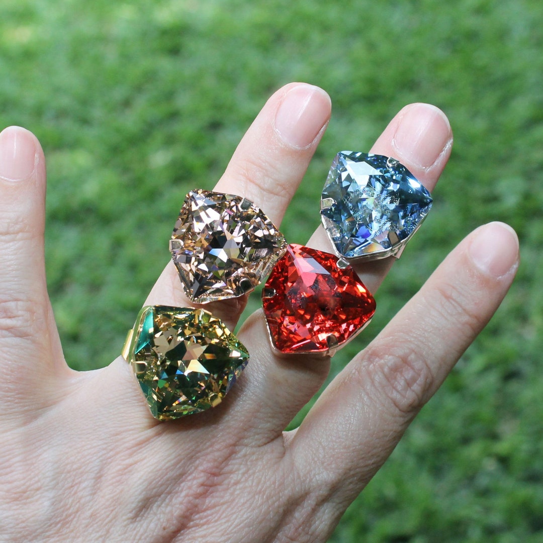 Triangle Ring Crystal Cocktail Adjustable Bling Ring Gift Statement ...