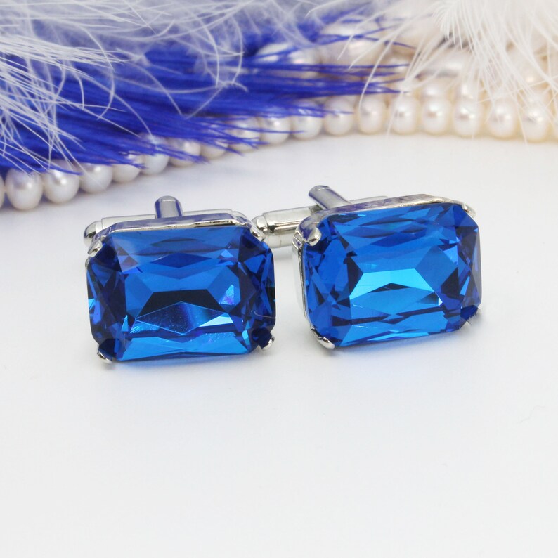 Royal Blue Cufflinks, Rectangle Crystal Cufflinks, Best Man Gift ...