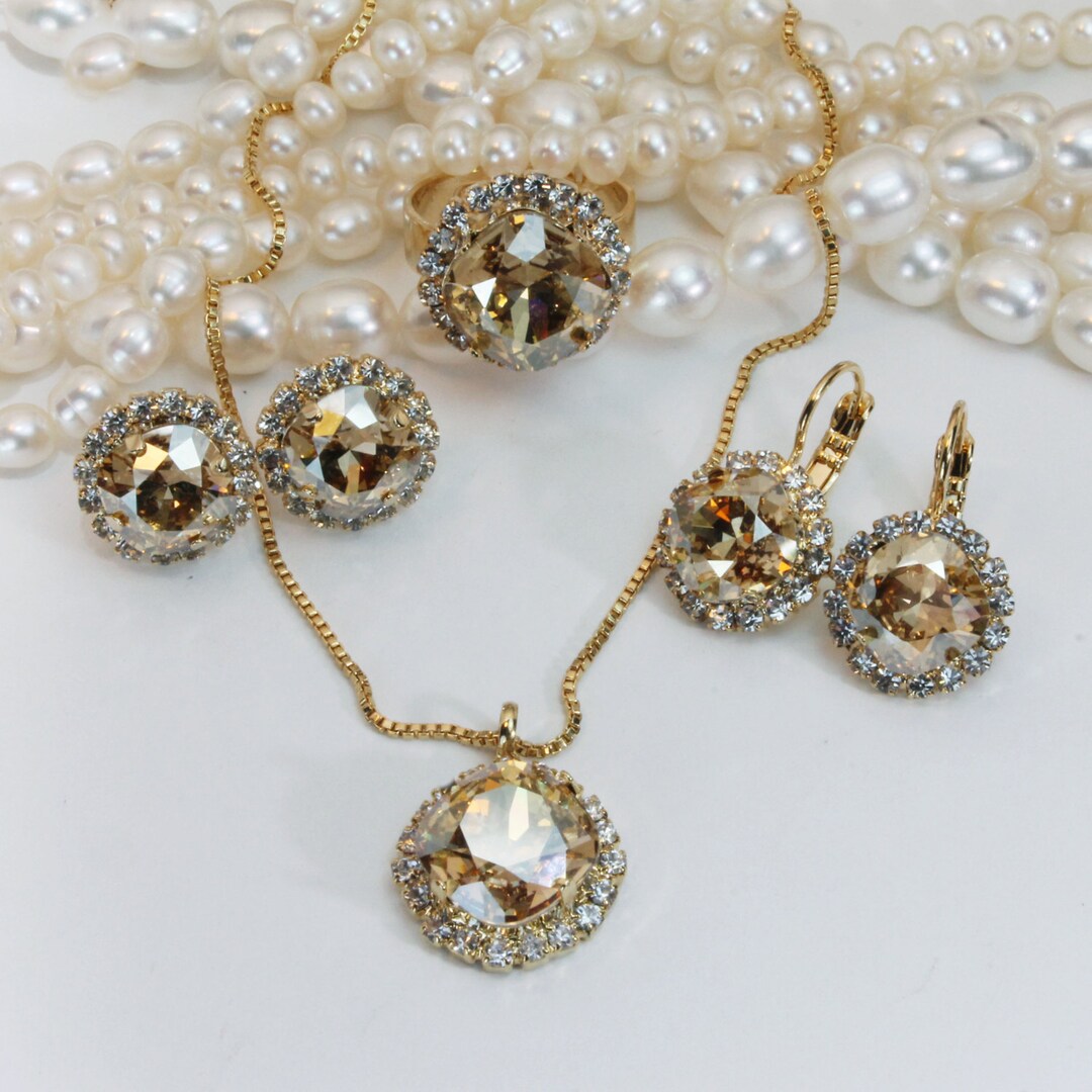 Golden Shadow Jewelry Full Matching Set, Champagne Crystal Bridal ...