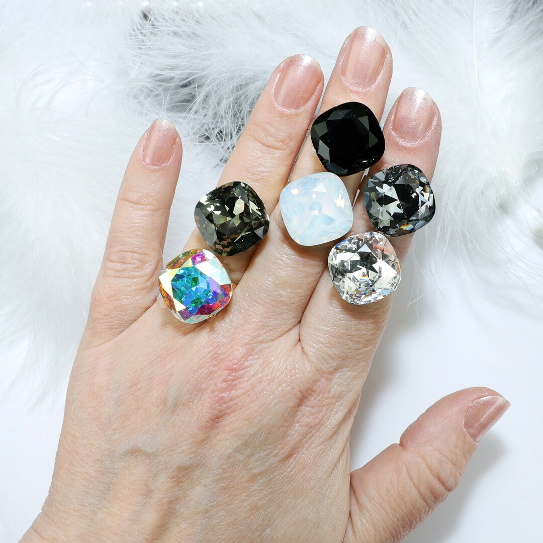 Square Crystal Ring, Cocktail Ring Women, Gemstone Ring, Clear Crystal ...