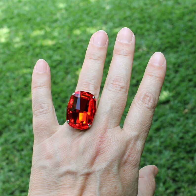 Red Statement Ring, Light Siam Cocktail Ring, Ruby Red Crystal Ring ...