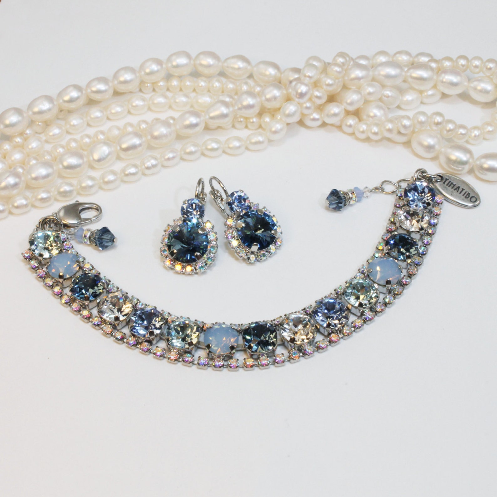 Blue Crystal Bracelet Earrings Matching Set Bridal Navy Blue | Etsy