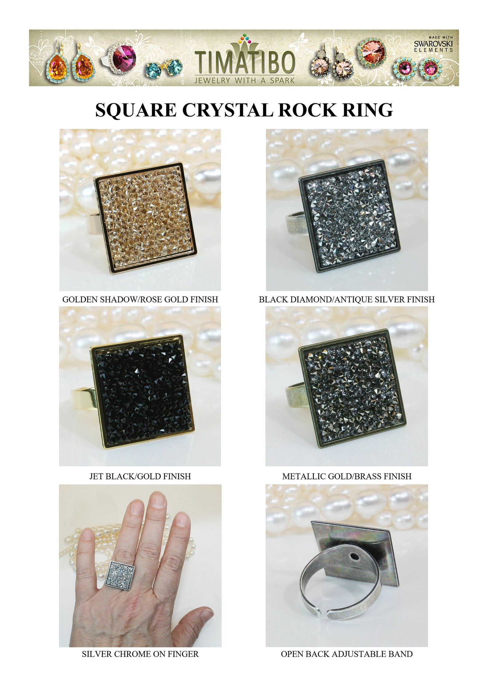 Silver Ring Cocktail Square Oversize European Crystal Rock | Etsy