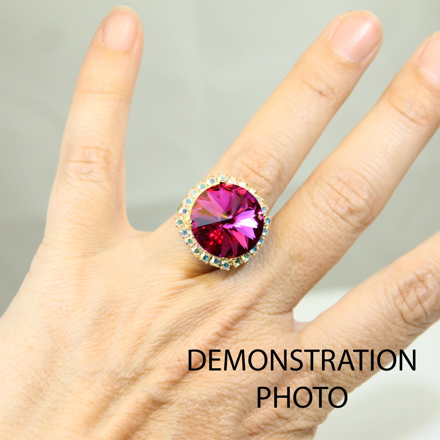 Fuchsia Ring Fuchsia Cocktail Ring Pink Crystal Ring European - Etsy