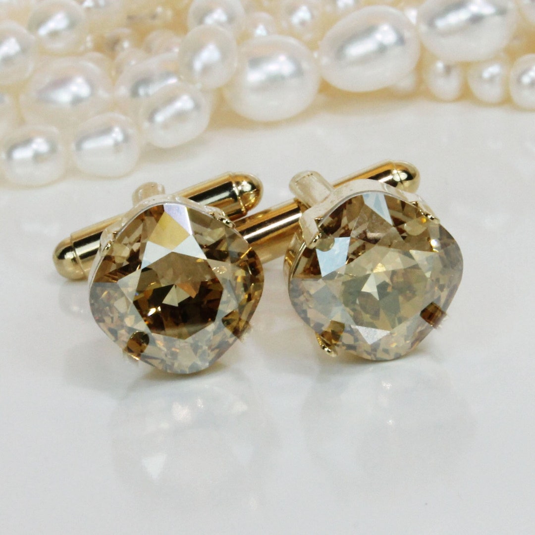 Champagne Brown Cufflinks European Crystal Cuff Links Man Woman ...