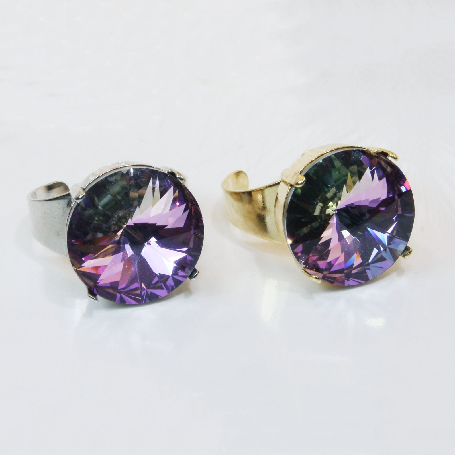 Aqua Purple Ring Blue Violet European Crystal Ring Bridal - Etsy