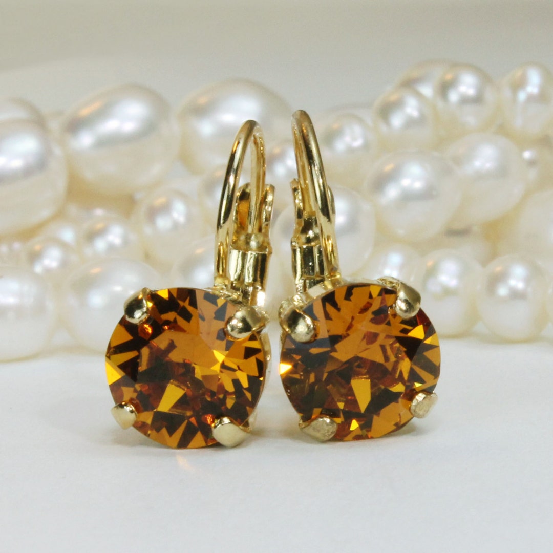 Topaz Earrings Yellow Topaz European Crystal Drop Crystal Earrings ...
