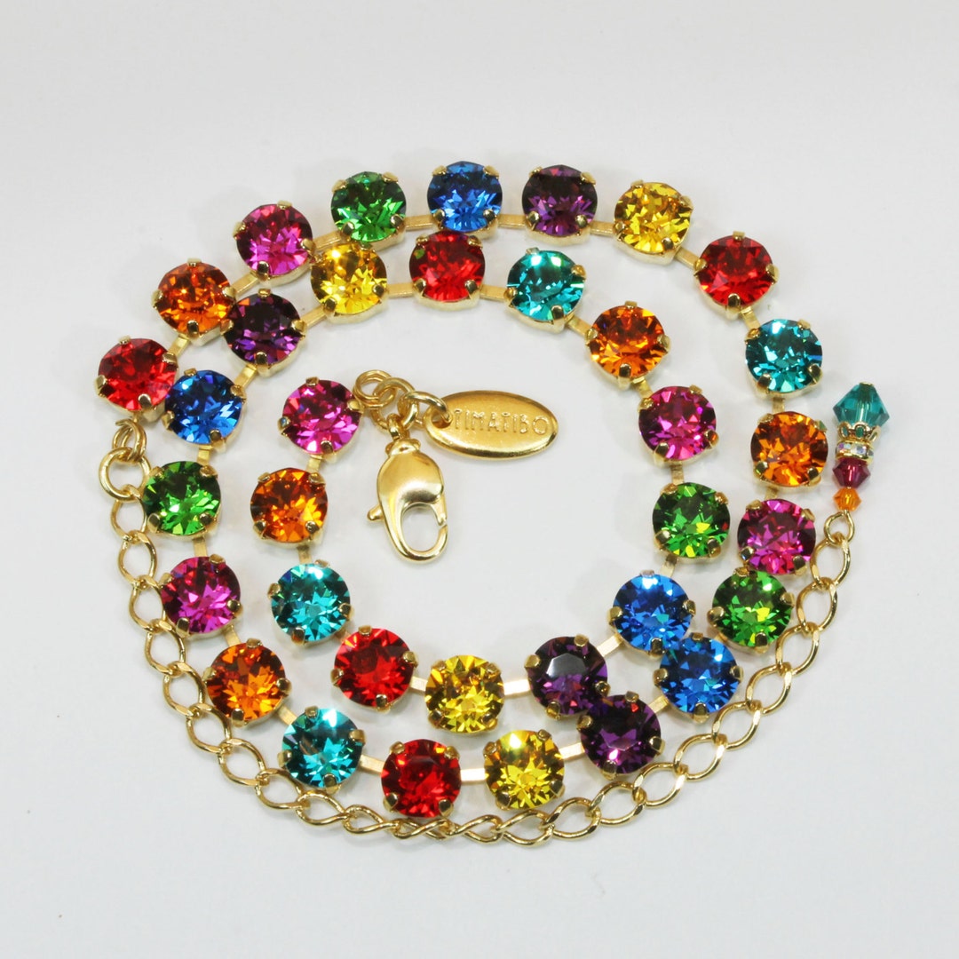 Colorful Necklace, Rainbow Rhinestone Necklace, Multi Colored Necklace ...