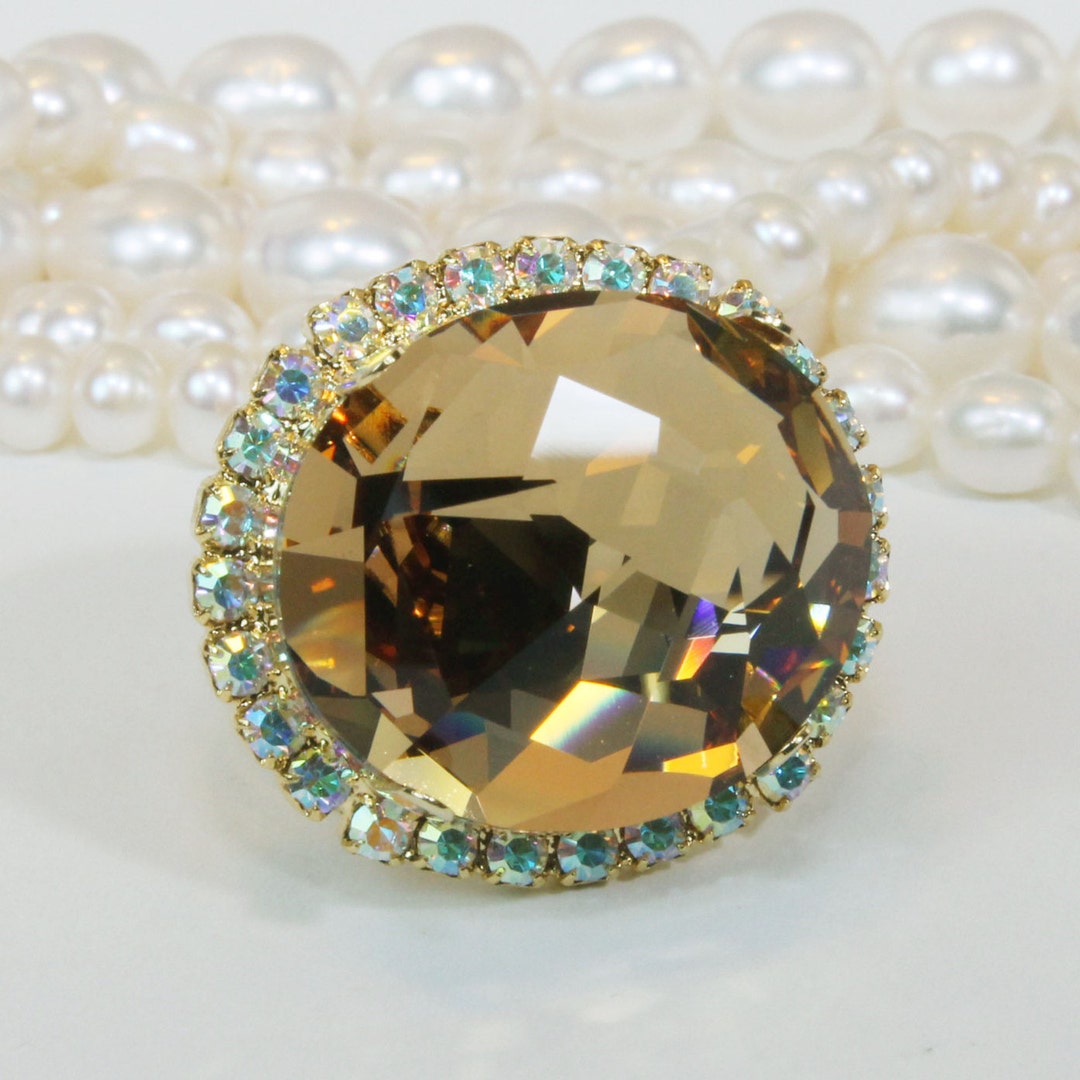 Brown Ring European Crystal Bridal Champagne Cocktail Oversize Ring ...