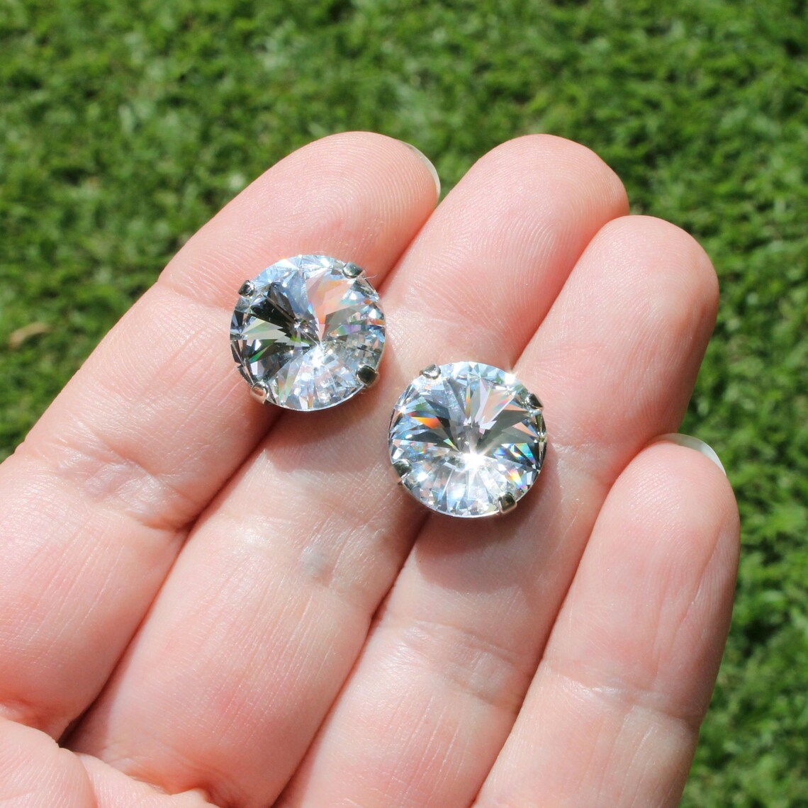Clear Crystal Stud Earrings Large European Clear Post Earrings - Etsy ...